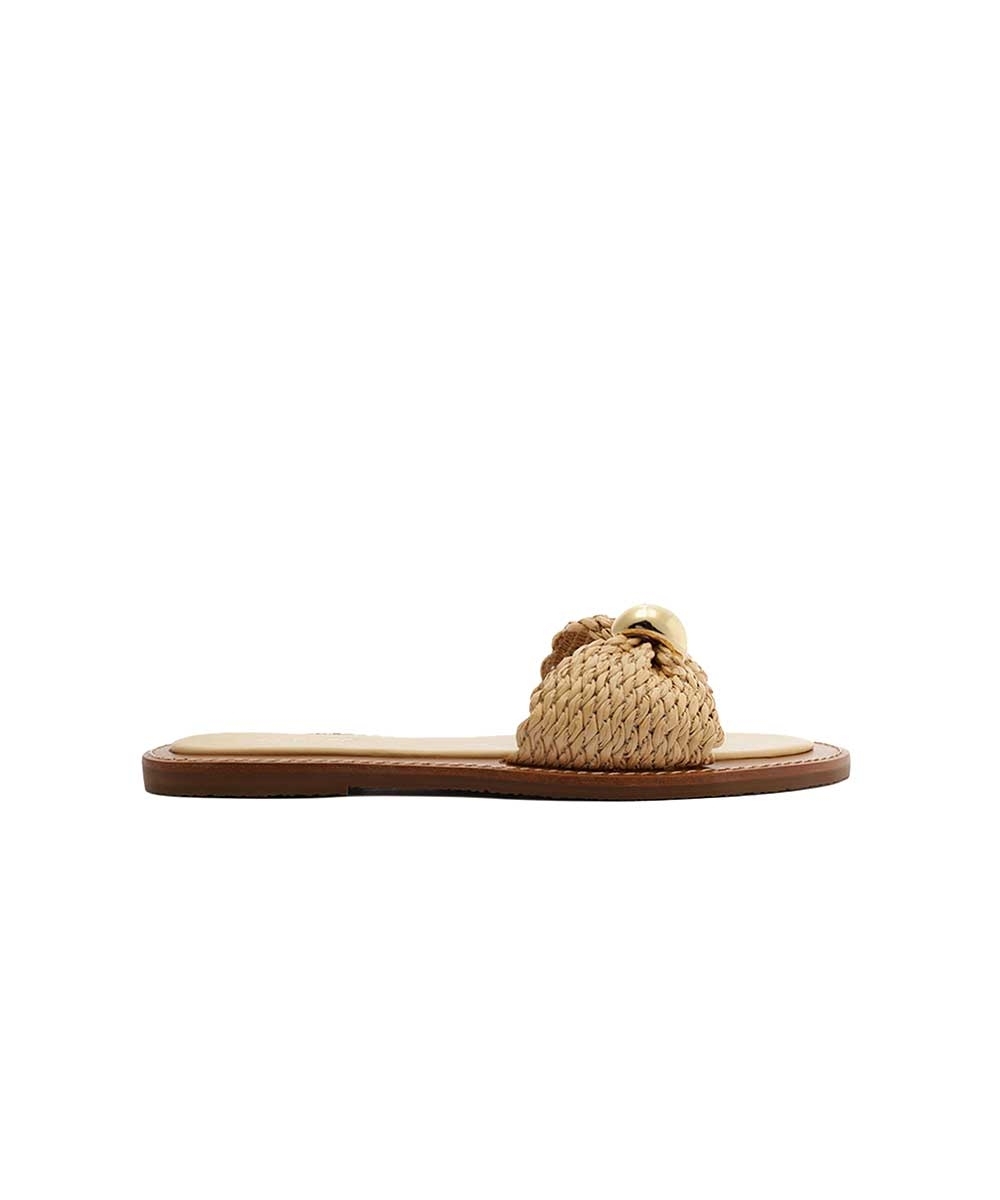 Rasteira Arezzo Flat Tira única Metal Palha