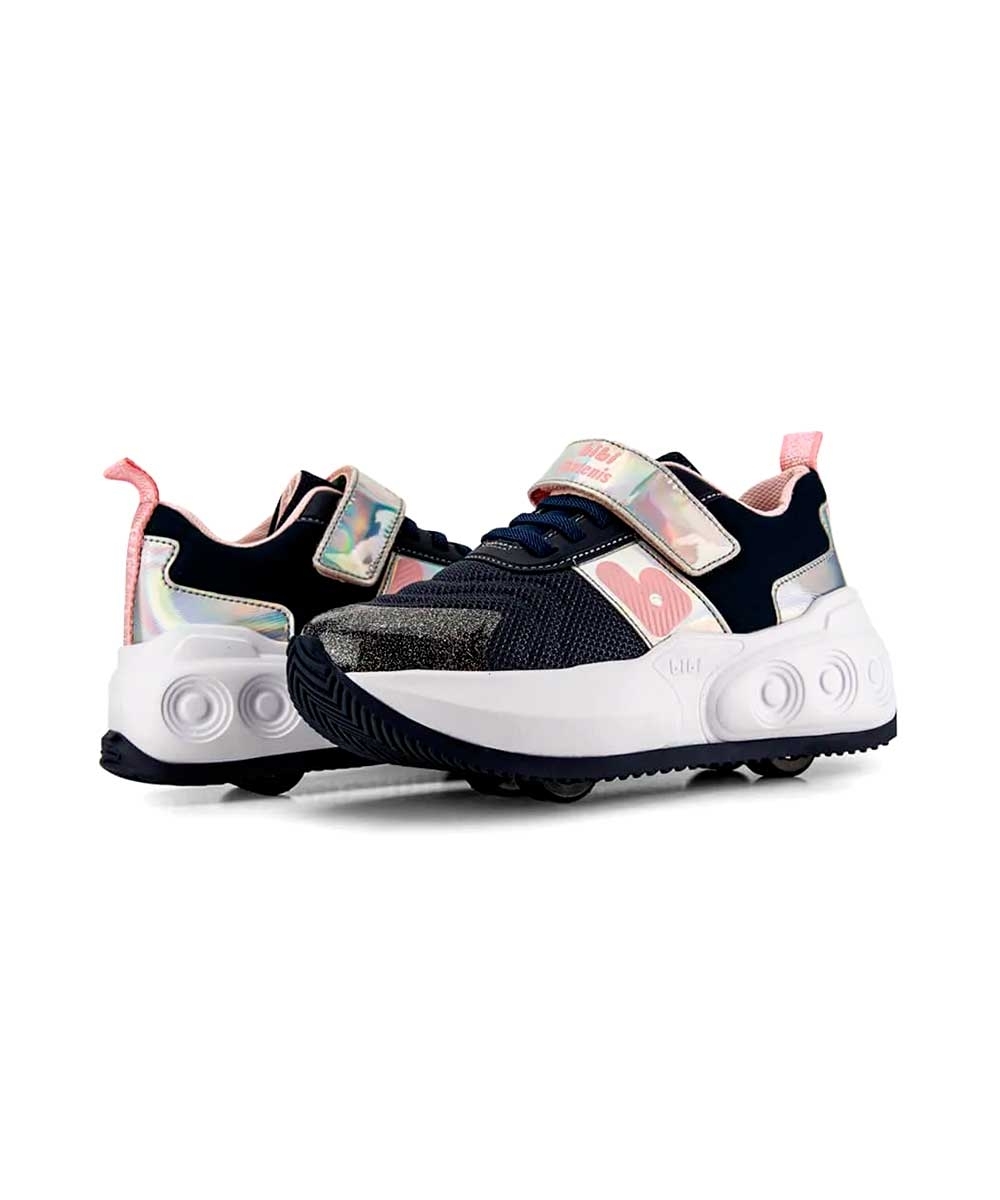 Tênis Infantil Bibi Com Rodinhas Skatenis Skts-01 Marinho/rosa